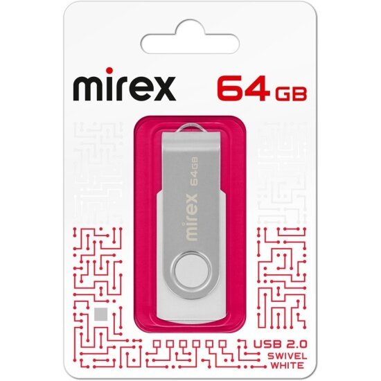 Флэш накопитель Mirex 64 Гб SWIVEL WHITE USB 2.0 (13600-FMUSWT64)