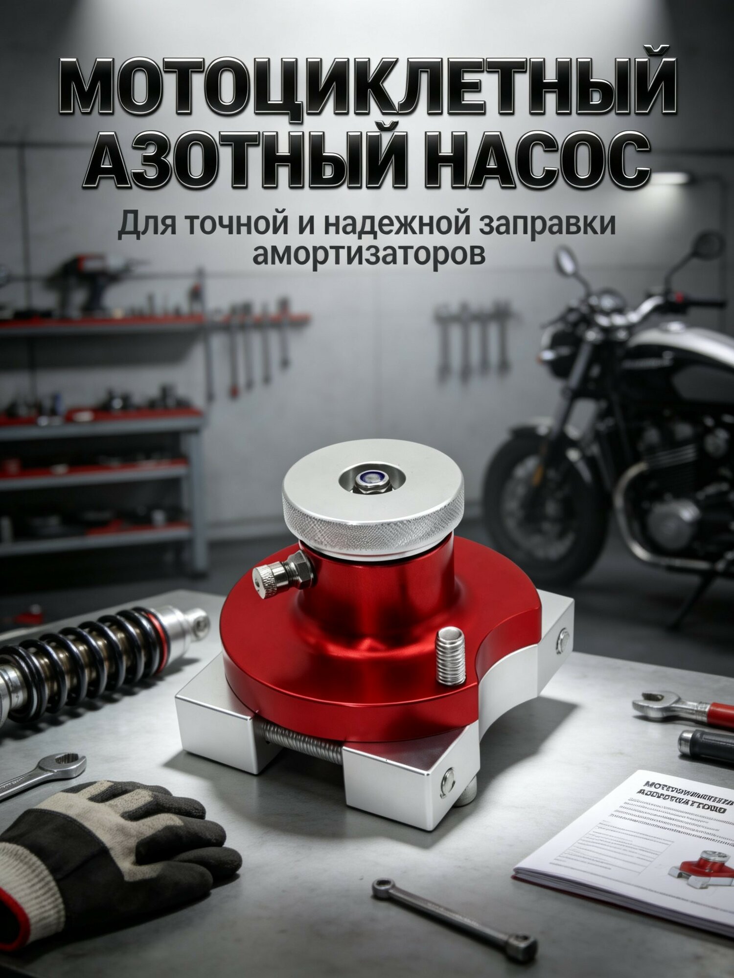 Насос для заправки амортизаторов мотоцикла азотом, алюминиевый портативный инструмент обслуживания, красный