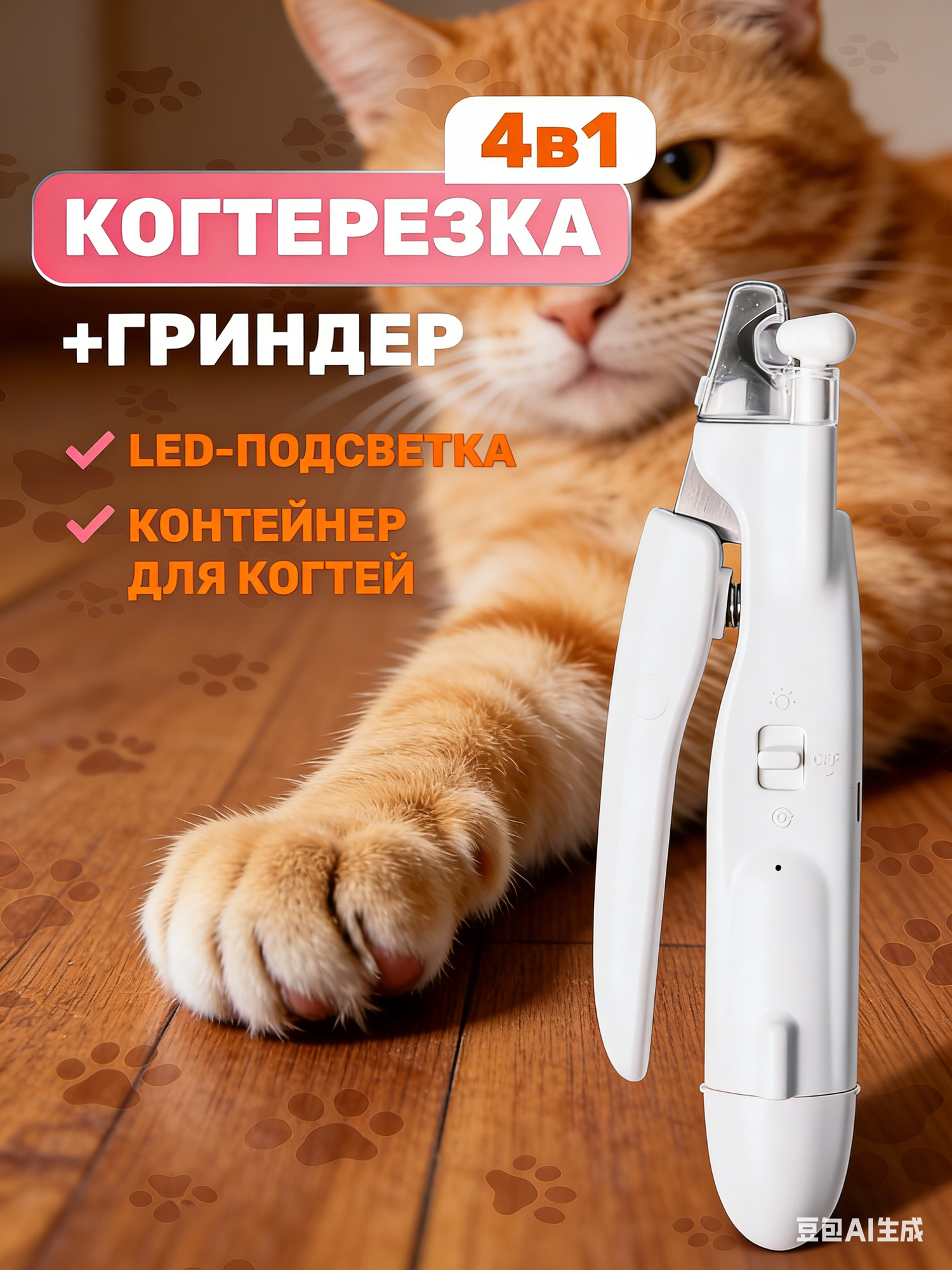 Когтерезка для кошек с ограничителем безопасная с подсветкой