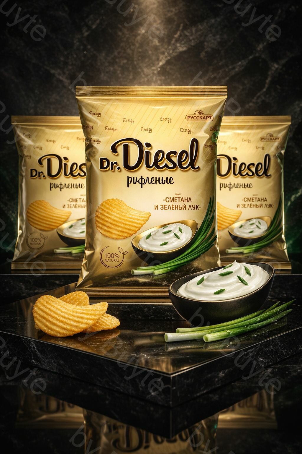 Чипсы картофельные DR. DIESEL/Рифлёные, Cметана и зеленый лук, 3 по 120г
