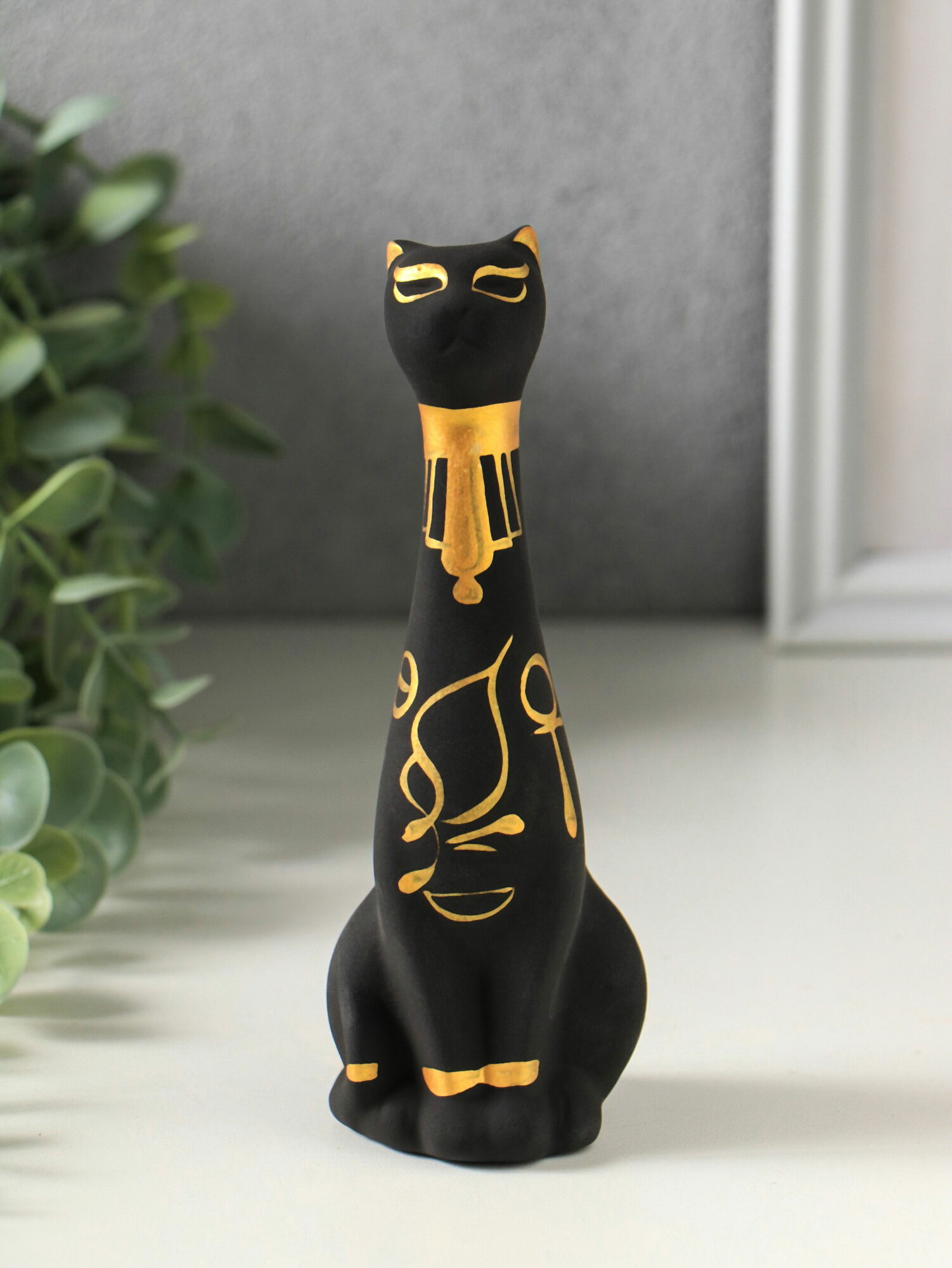 Фигурка керамика "Кот Египетский", 15 см, чёрный, цвет: чёрный