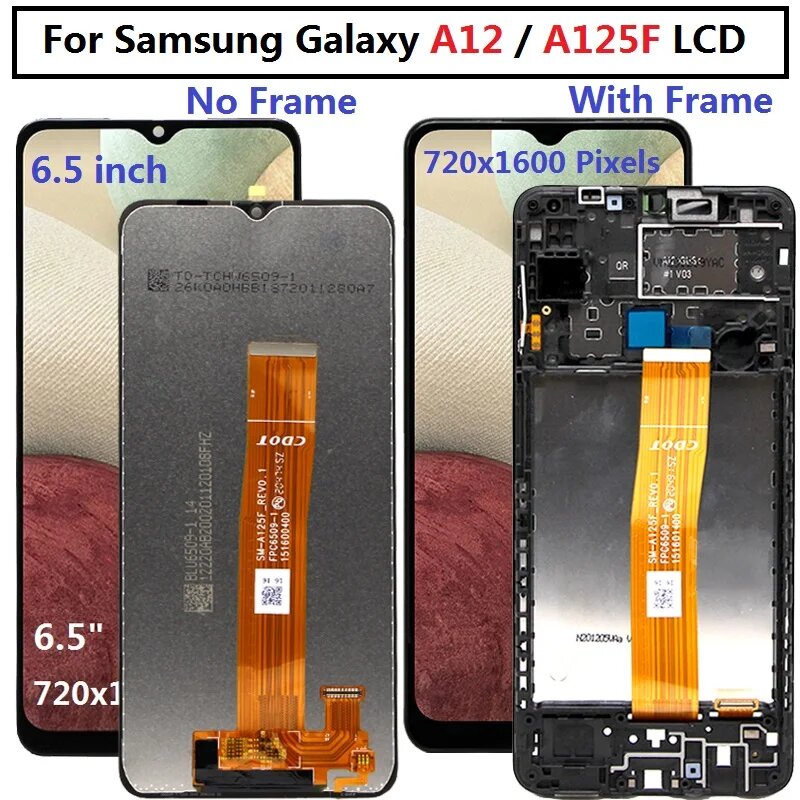 Дисплей Samsung Galaxy A12 A125F черный с рамкой в сборе