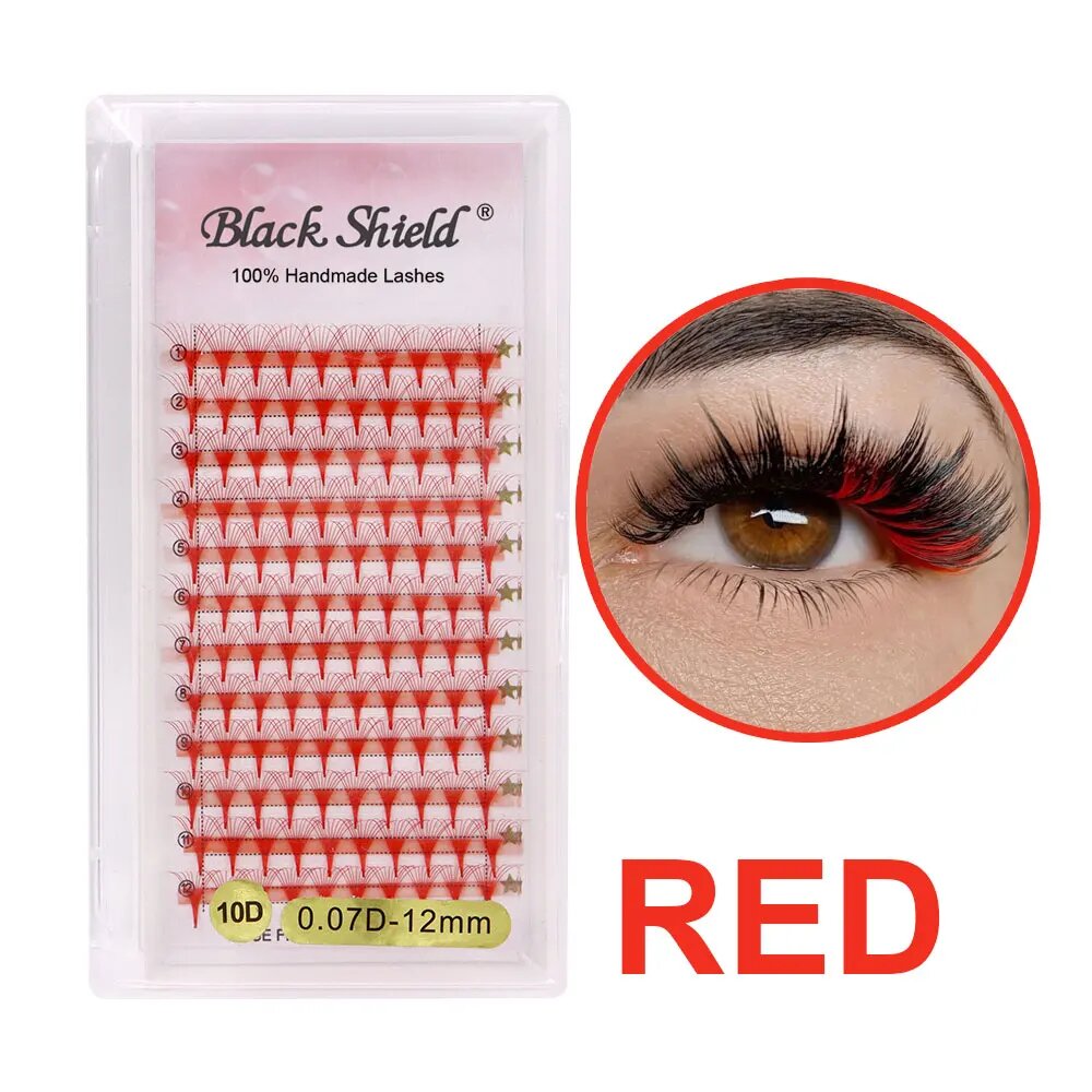Накладные ресницы BLACK SHIELD Pointy Base Manga 6D 0.07mm Красный, D, 10D-12mm, Red