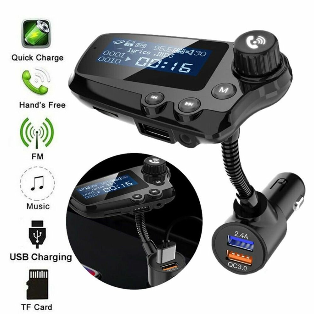 FM-трансмиттер Bluetooth 5.0 для автомобиля с QC3.0, 2 USB, LCD 1,8 дюйма, MP3/WAV/FLAC, громкая связь, TF до 32G