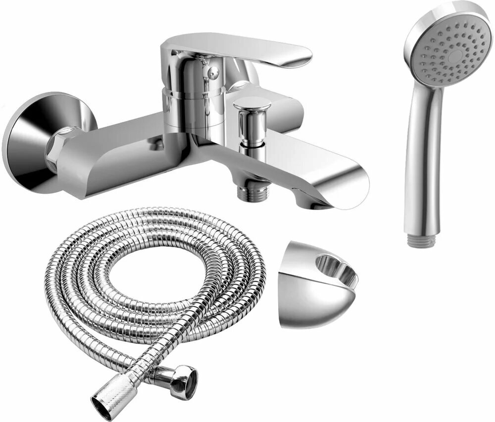 Смеситель для ванны с душем Rush Gozo GZ3735-44 с душевым гарнитуром, настенный, однорычажный, хром, глянцевый, латунный, с керамическим картриджем
