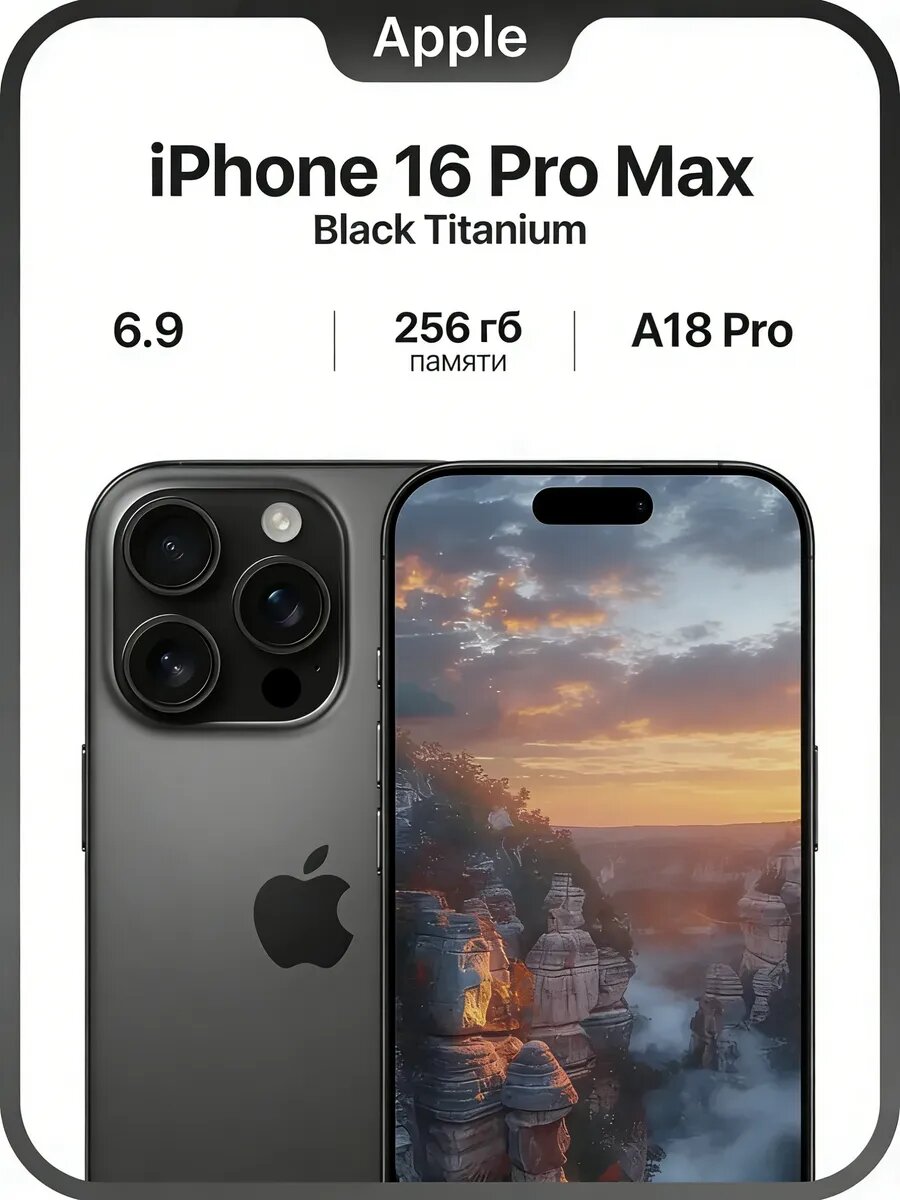 Смартфон Apple Iphone 16 Pro Max 256 ГБ (Black Titanium), (nano SIM, ESIM)