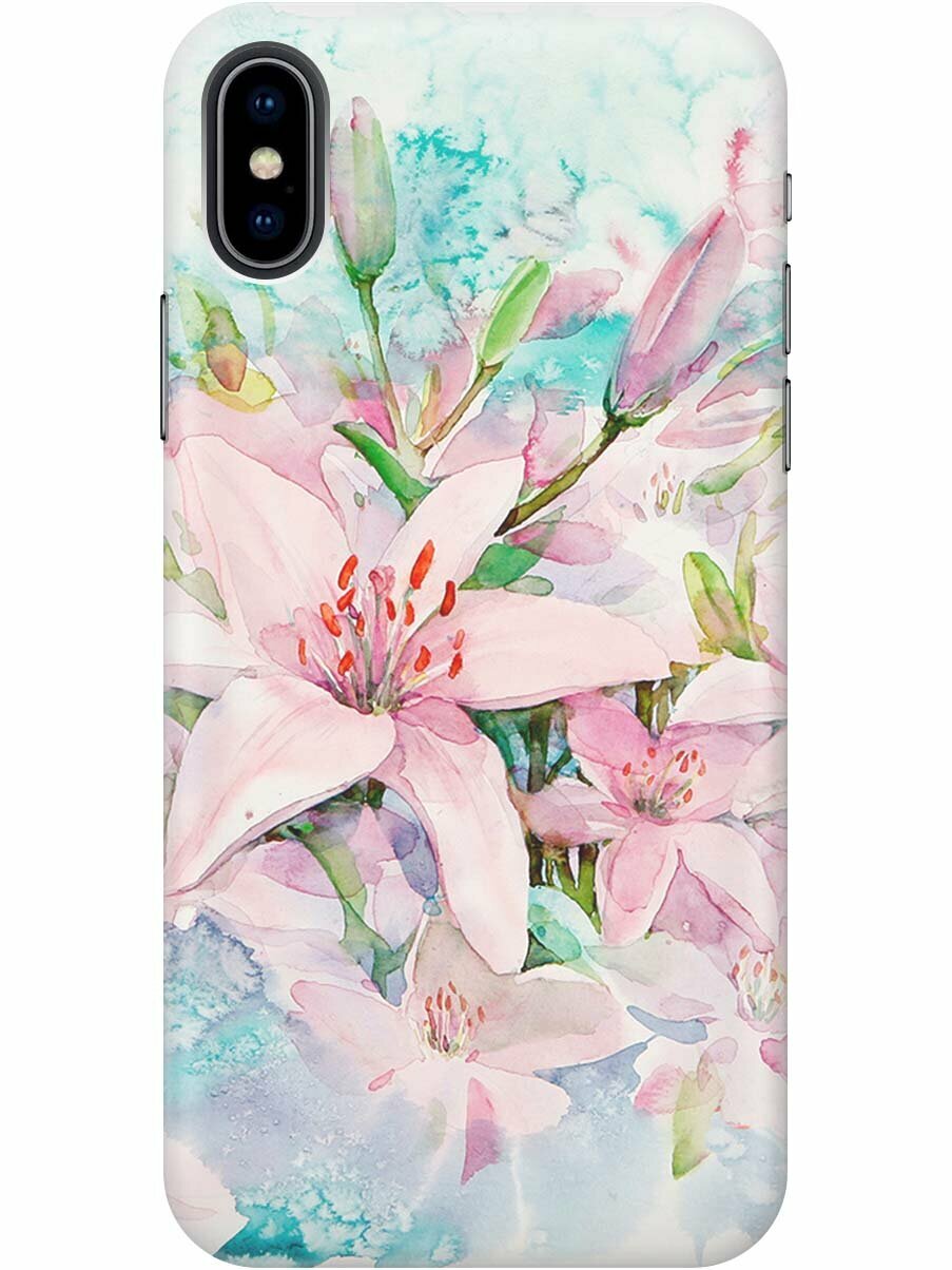 Силиконовый чехол на Apple iPhone Xs / X / Эпл Айфон Икс / Икс Эс с рисунком "Нежные розовые цветы"