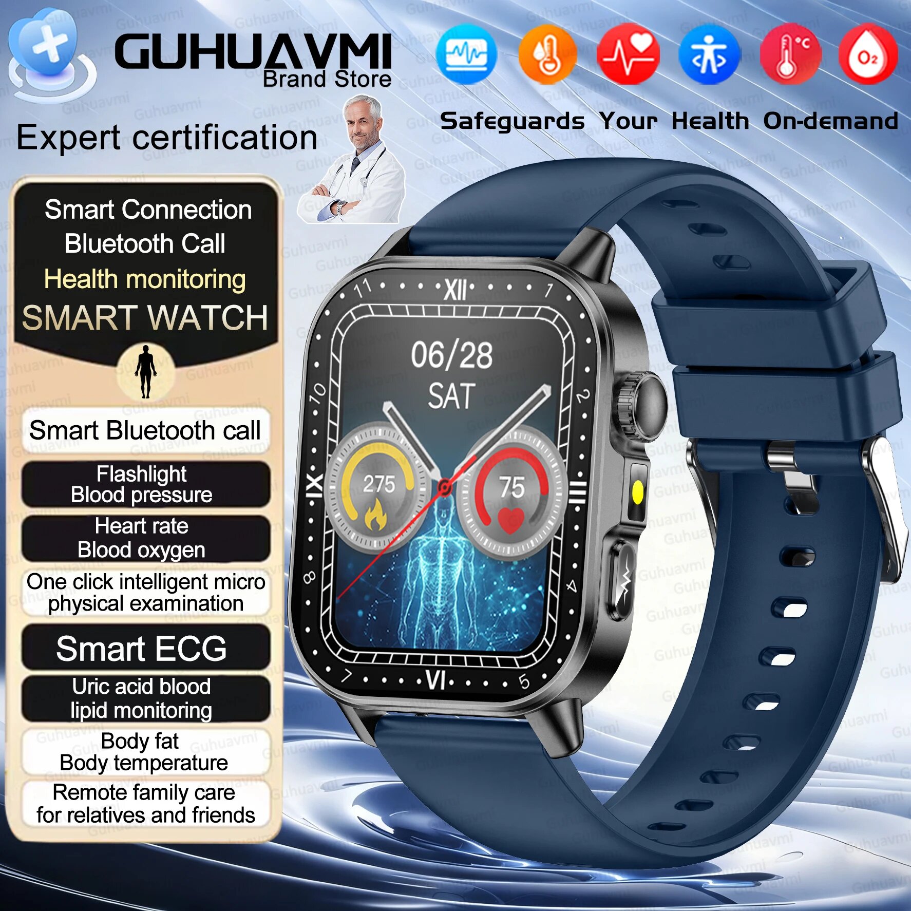 Smartwatch Blue ECG+PPG Bluetooth Call