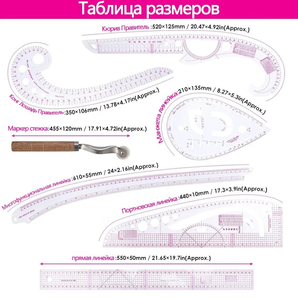 Линейка портновская для шитья и черчения, прочная пластиковая линейка с четкой двусторонней шкалой, прозрачная и легкая, для кройки, рисования, выкроек и школьных проектов