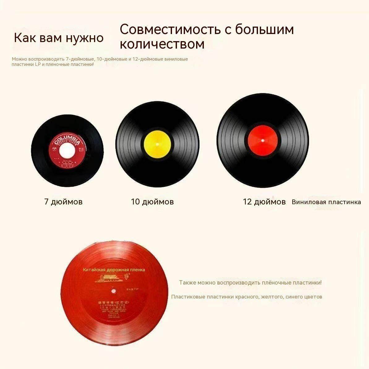 Виниловый проигрыватель ретро 10 в 1 с радио, CD, кассетой и USB