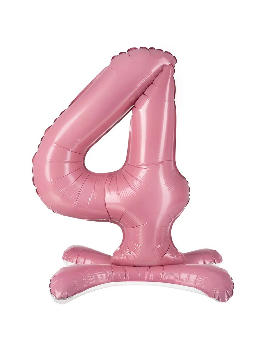 Шар (32'/81 см) Цифра на подставке, 4, Розовый, 1 шт. в уп.