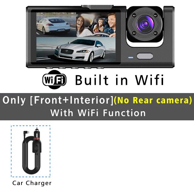 Автомобильный видеорегистратор 1080P с Wi-Fi, интерьер, 2 Channel DVR