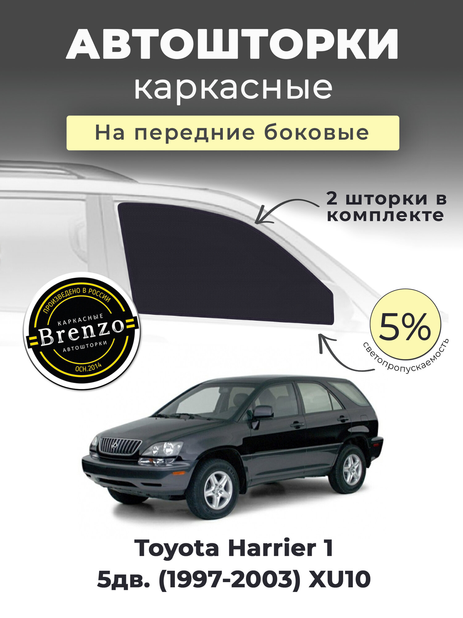 Каркасные шторки Toyota Harrier 1 Внедорожник 5дв. (1997 - 2003) XU10 на передние двери 5%, сетки от солнца в машину