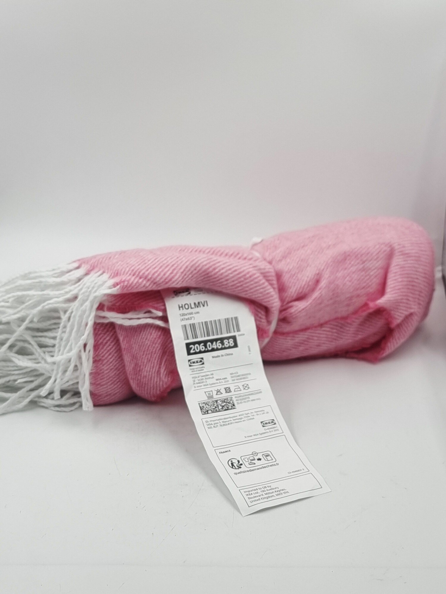 IKEA Плед HOLMVI розового цвета с бахромой, 120х160 см 1 штука