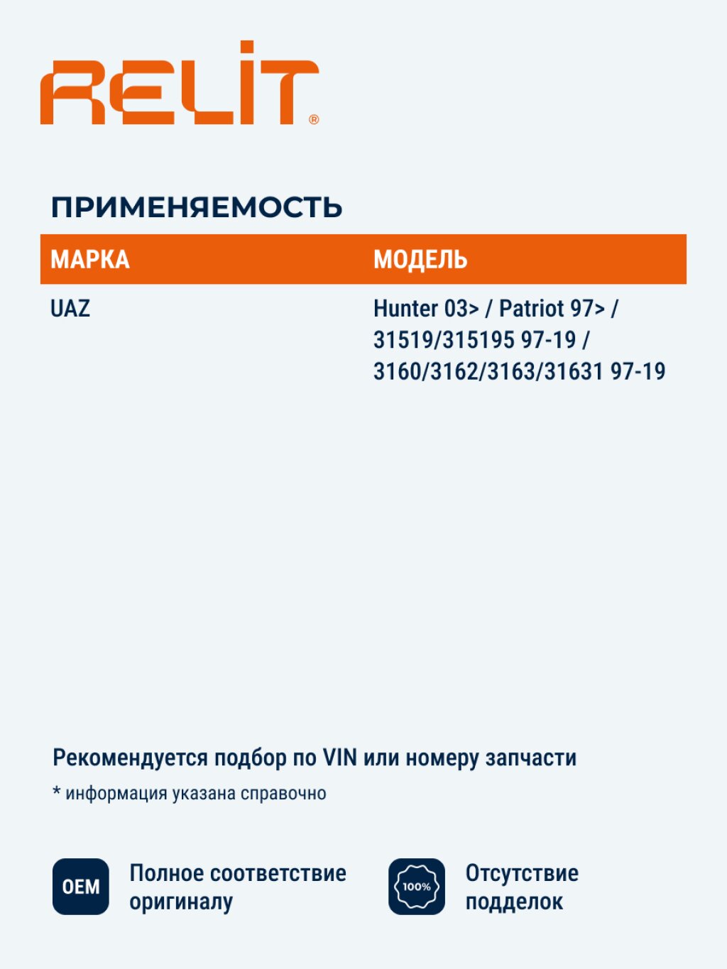Колодки тормозные дисковые передние для а/м УАЗ 3160 RELIT керамические