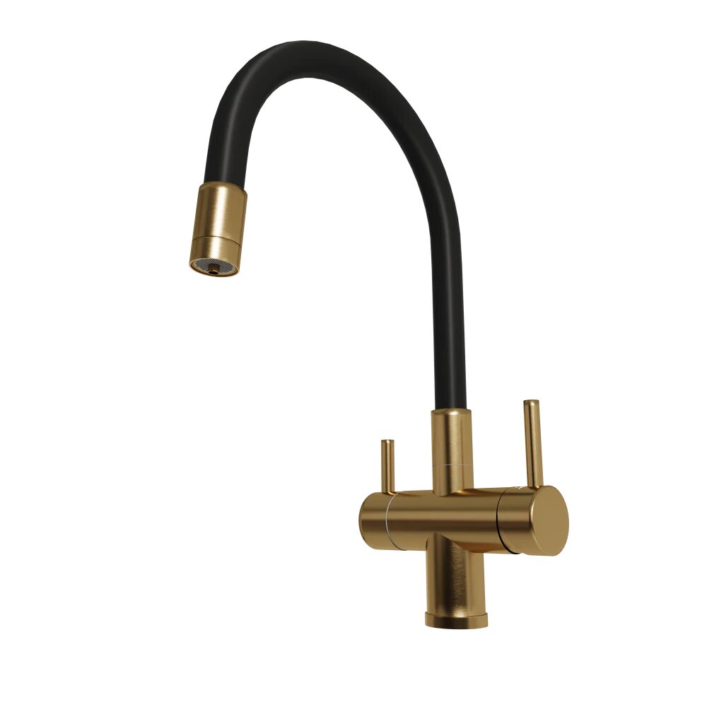Смеситель для кухни Emar PVD ЕС - 3015 PVD Golden с краном для питьевой воды, с поворотным изливом, золотой, черный, матовый, однорычажный, нержавеющая сталь, с керамическим картриджем