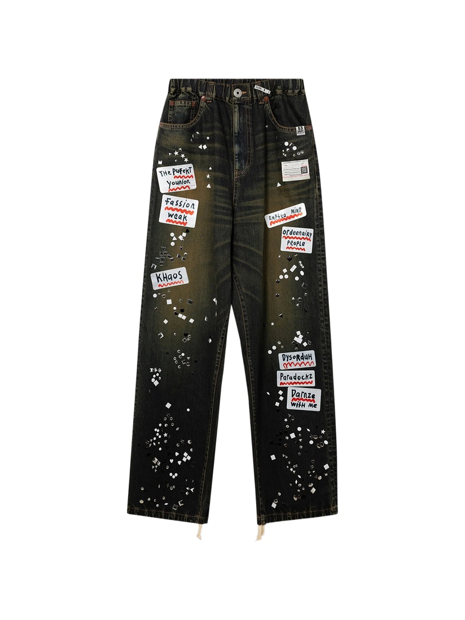 Джинсы Sticker-patch stud-embellished jeans 