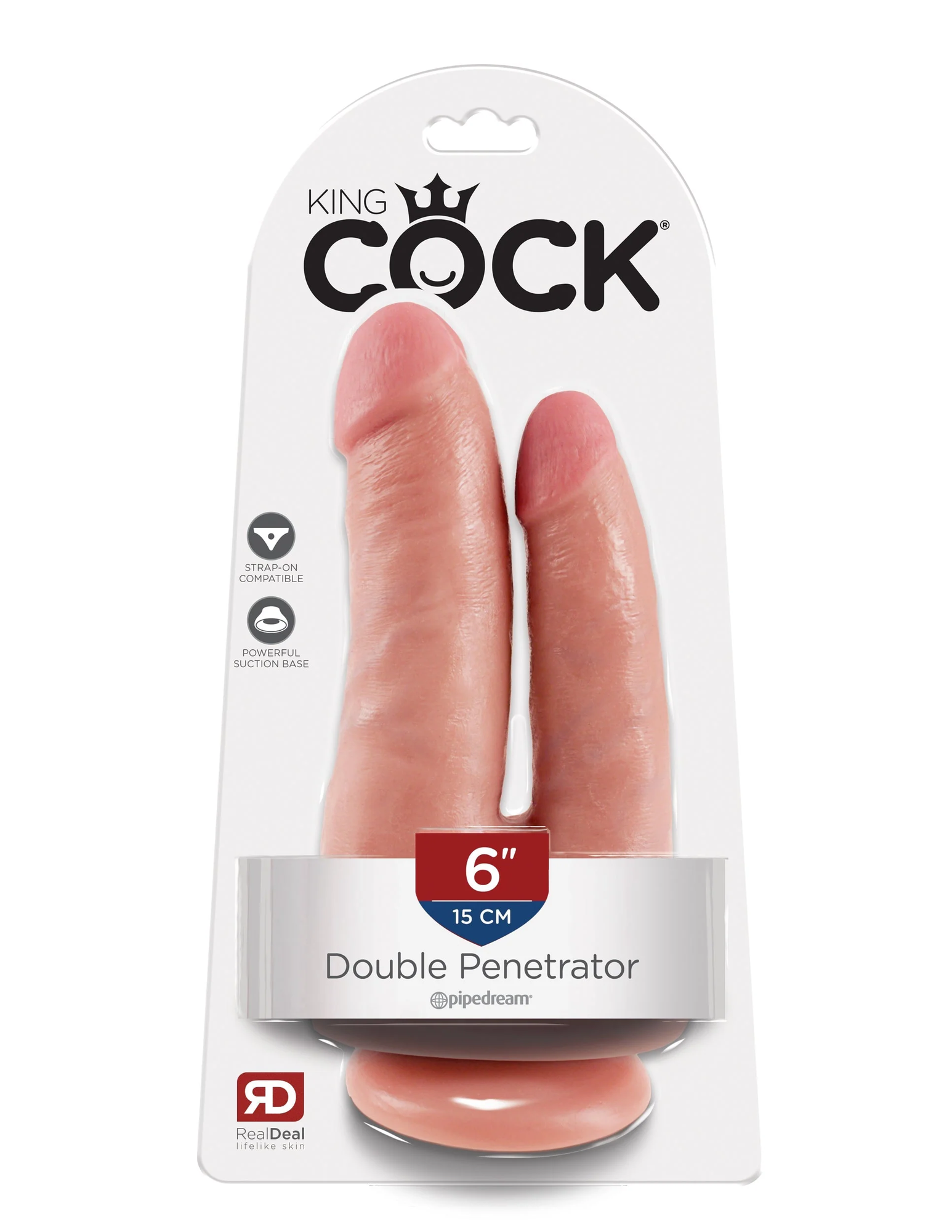 Фаллоимитатор для двоих "King Cock", двухголовый, ПВХ, телесный, водонепроницаемый