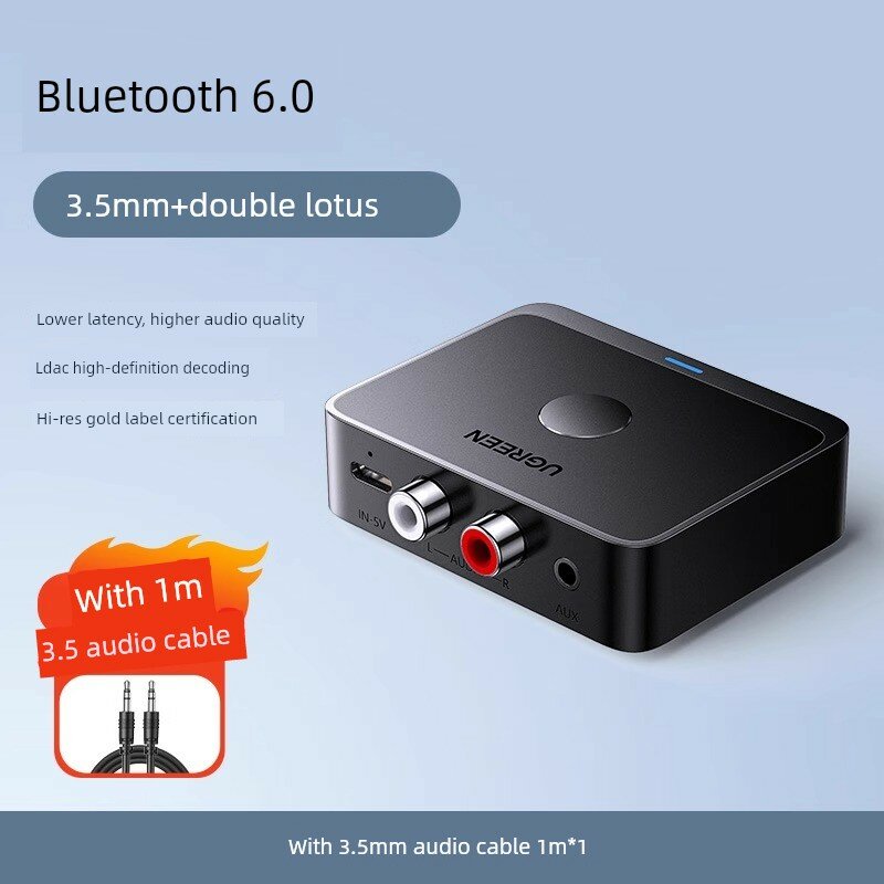 Green Link Bluetooth 6.0 Аудиоприемник с сертификатом Hi-Res и 15-часовым аккумулятором для винтажных колонок