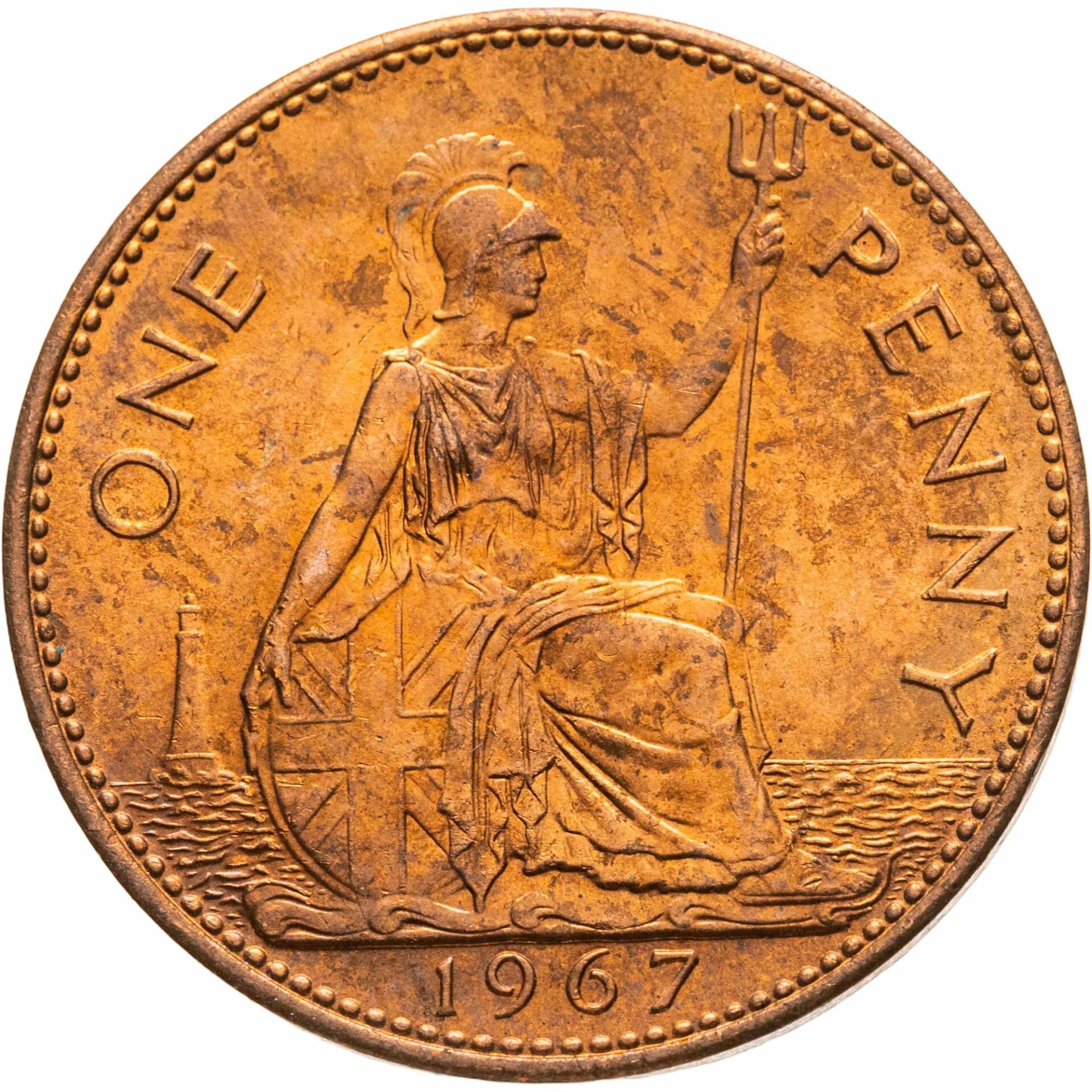 Великобритания 1 пенни penny 1967, Бронза, в сохранности XF-AU