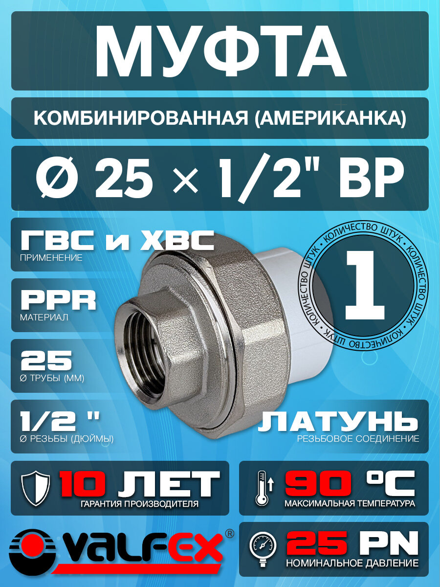 Муфта комбинированная разъемная (американка) с внутренней резьбой 25x1/2"