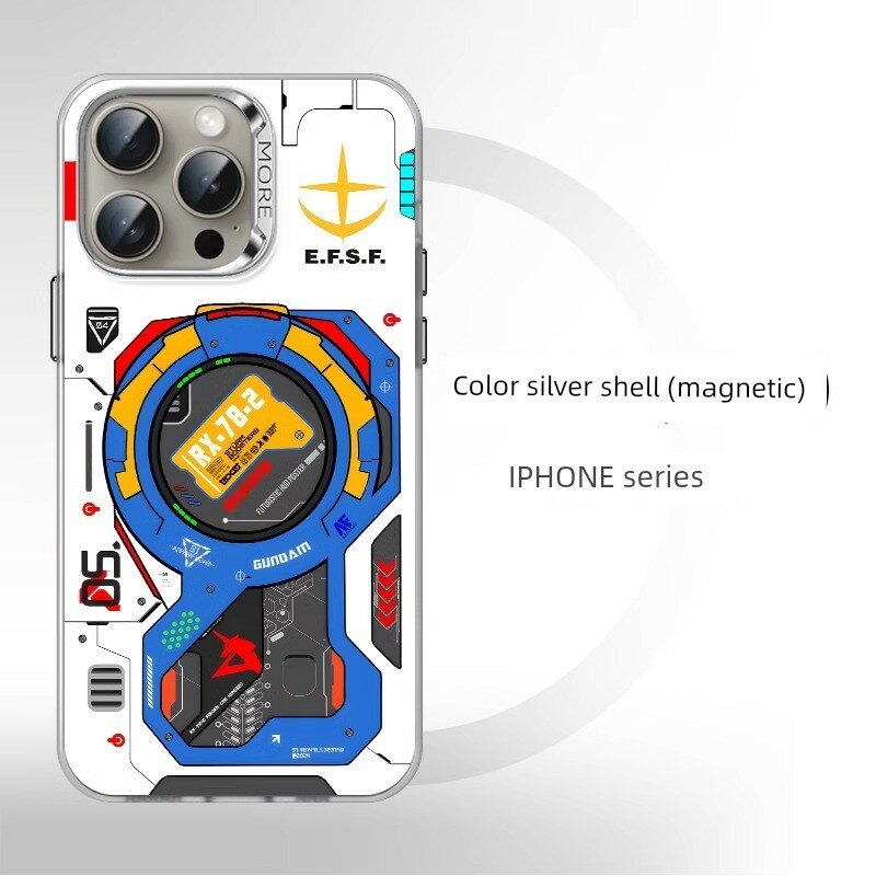 Магнитный чехол для iPhone 17 Pro Max с поддержкой Magsafe, черный с бело-голубым узором