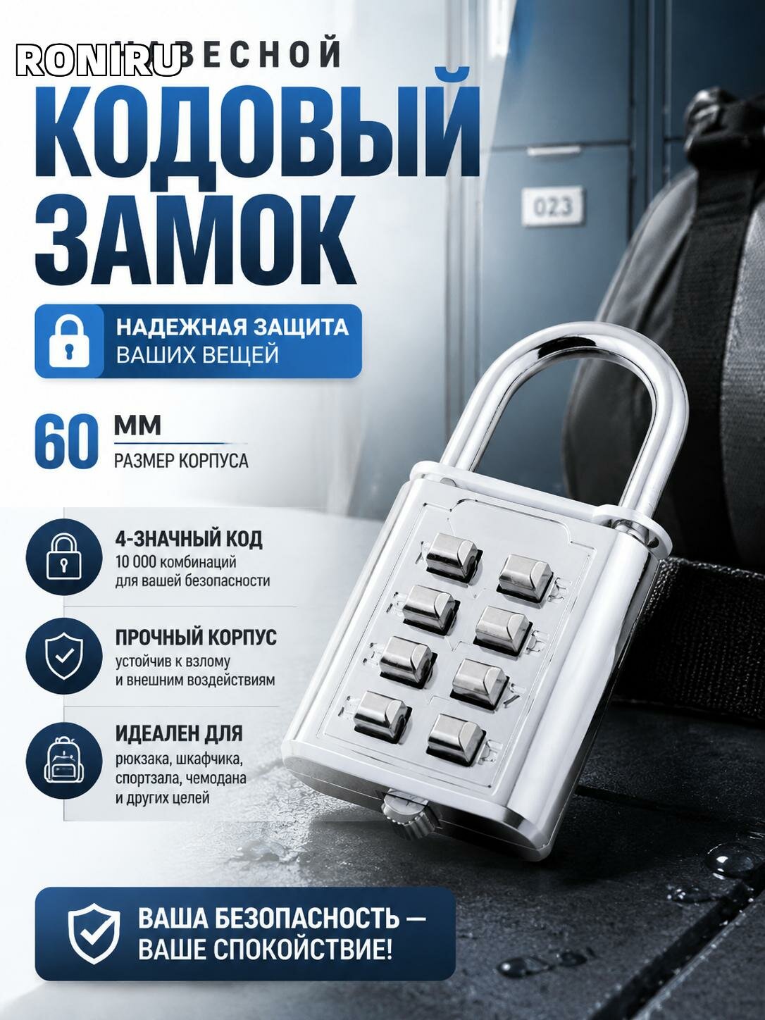 Навесной кодовый замок 60 мм с 4-значным кодом для рюкзака, шкафчика, спортзала — защита ваших вещей