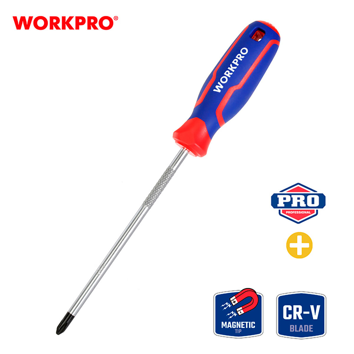 Отвертка крестовая магнитная "Workpro", PH0, 75 мм, двухкомпонентная рукоядка