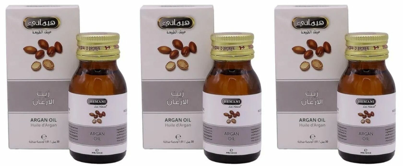 Hemani Масло арганы для питания кожи и волос Argan oil, 30 мл, 3 шт