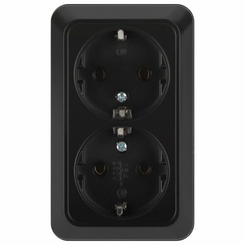 Розетка 2-м ОП Quadro 2-204-05 16А IP20 2х2P+E Schuko 250В с заземл. антрацит Intro Б0069696