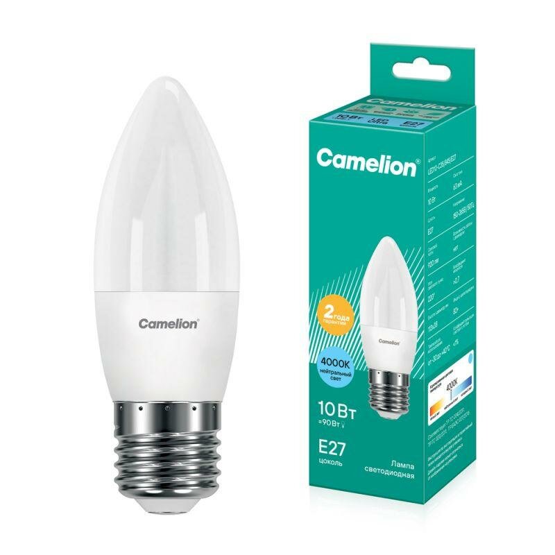 Лампа светодиодная LED10-C35/845/E27 10Вт свеча матовая 4500К бел. E27 150-265В Camelion 13562