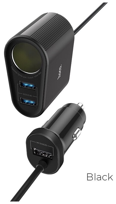 Автомобильные и сетевые Hoco Z35a Companheiro 1xUSB Cigarette Lighter Socket + 2xUSB Black .