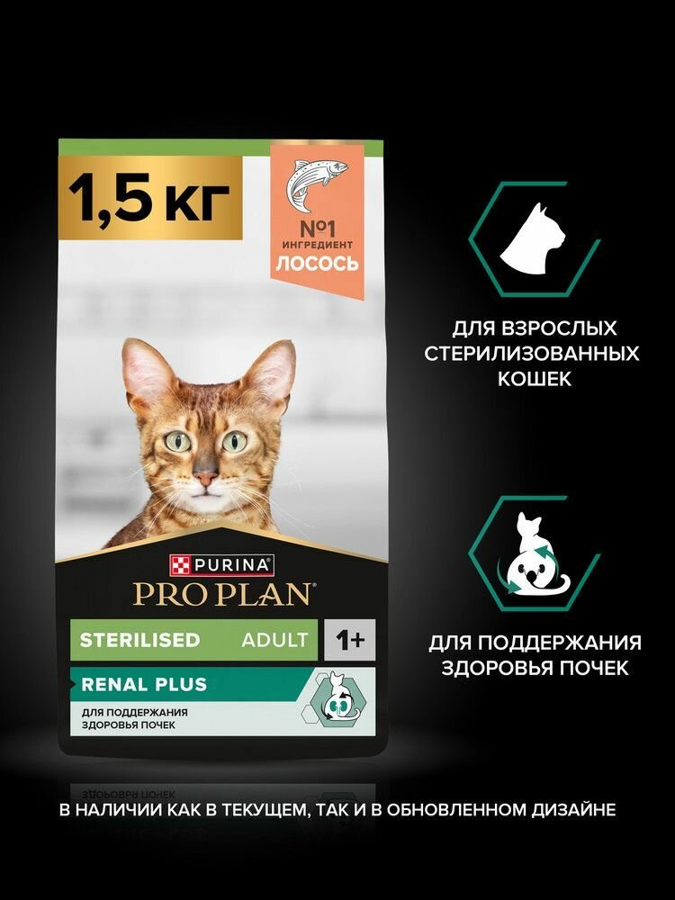 Сухой корм PRO PLAN Sterilised для поддержания здоровья почек после стерилизации, с лососем, 1,5 кг
