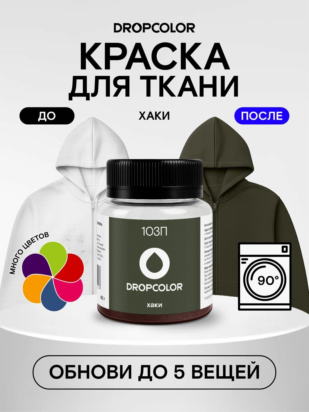 Краска для ткани хаки, Dropcolor, краска для одежды, джинс, хлопка, оливковый
