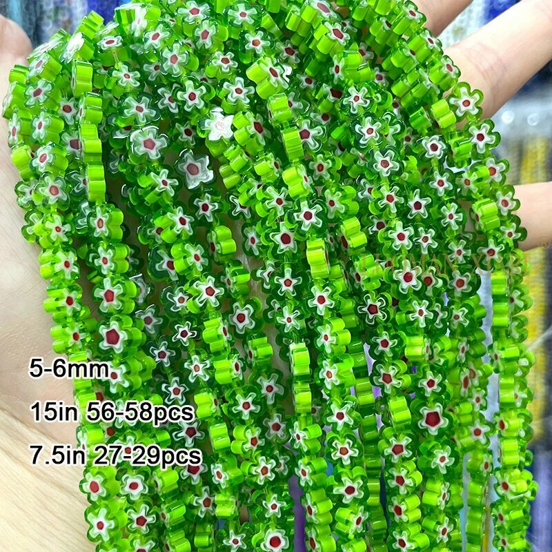 Ручные бусины LUOMAN XIARI 6x6 мм Зеленый, 6x6mm 48-50pcs, flower-green red