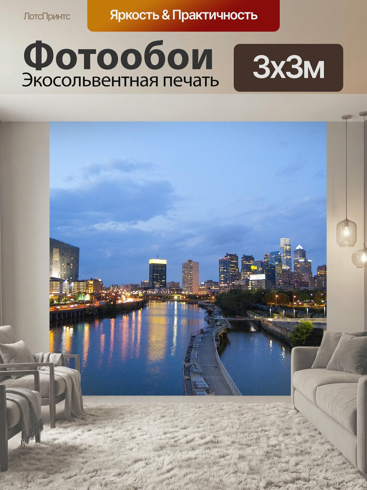 Фотообои "Филадельфия, город, южный уличный мост" 300x300 см. экосольвентная печать