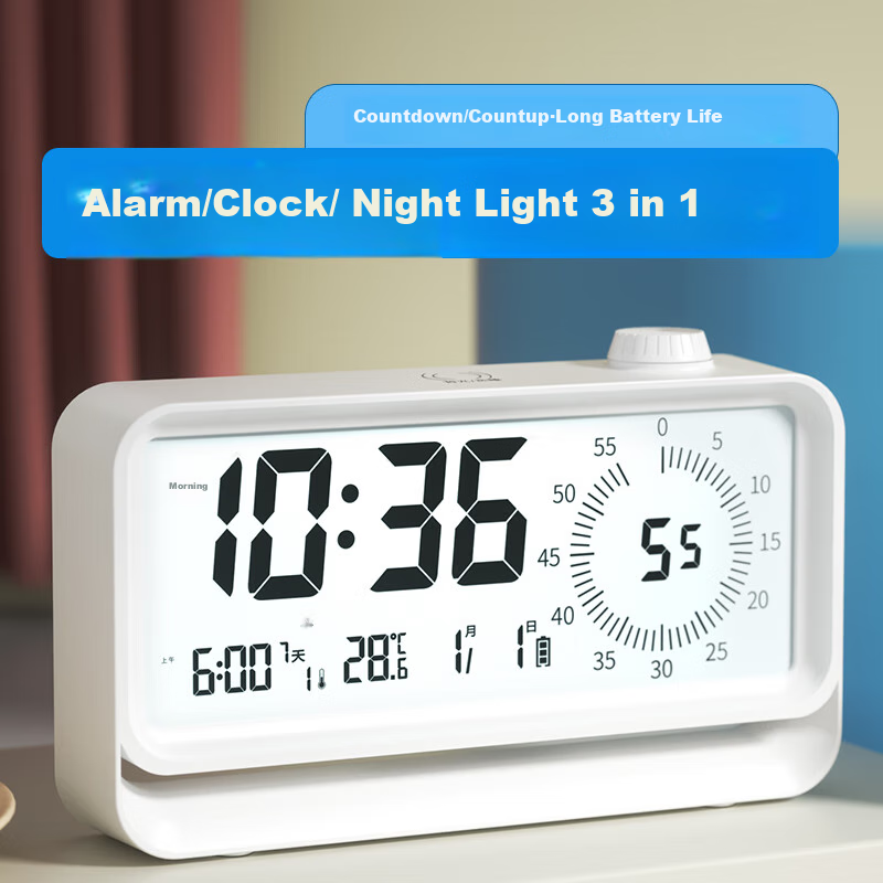 Compas Electronic Student Alarm Clock Visual Timer Night Light Children Countdown Time Manager 2818 White