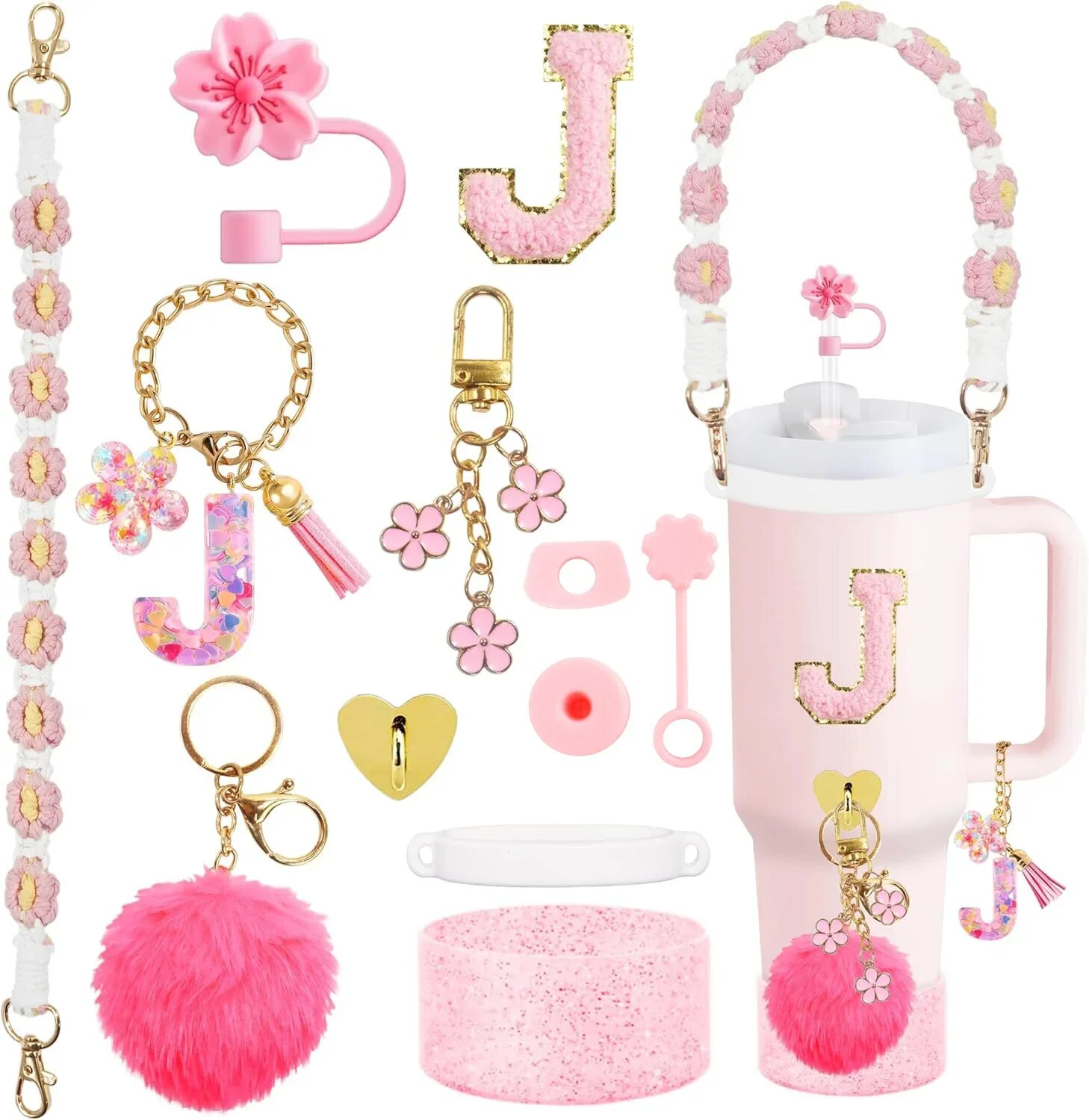 Набор из 12 аксессуаров для кружек Stanley J-Letter-pink-12pcs