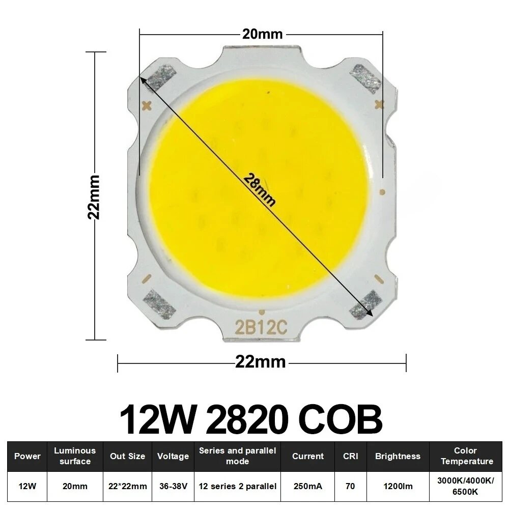 E-SIMPO COB светодиодная лампа 3-36Вт 12W 28-20mm COB, Neutral White 4000K