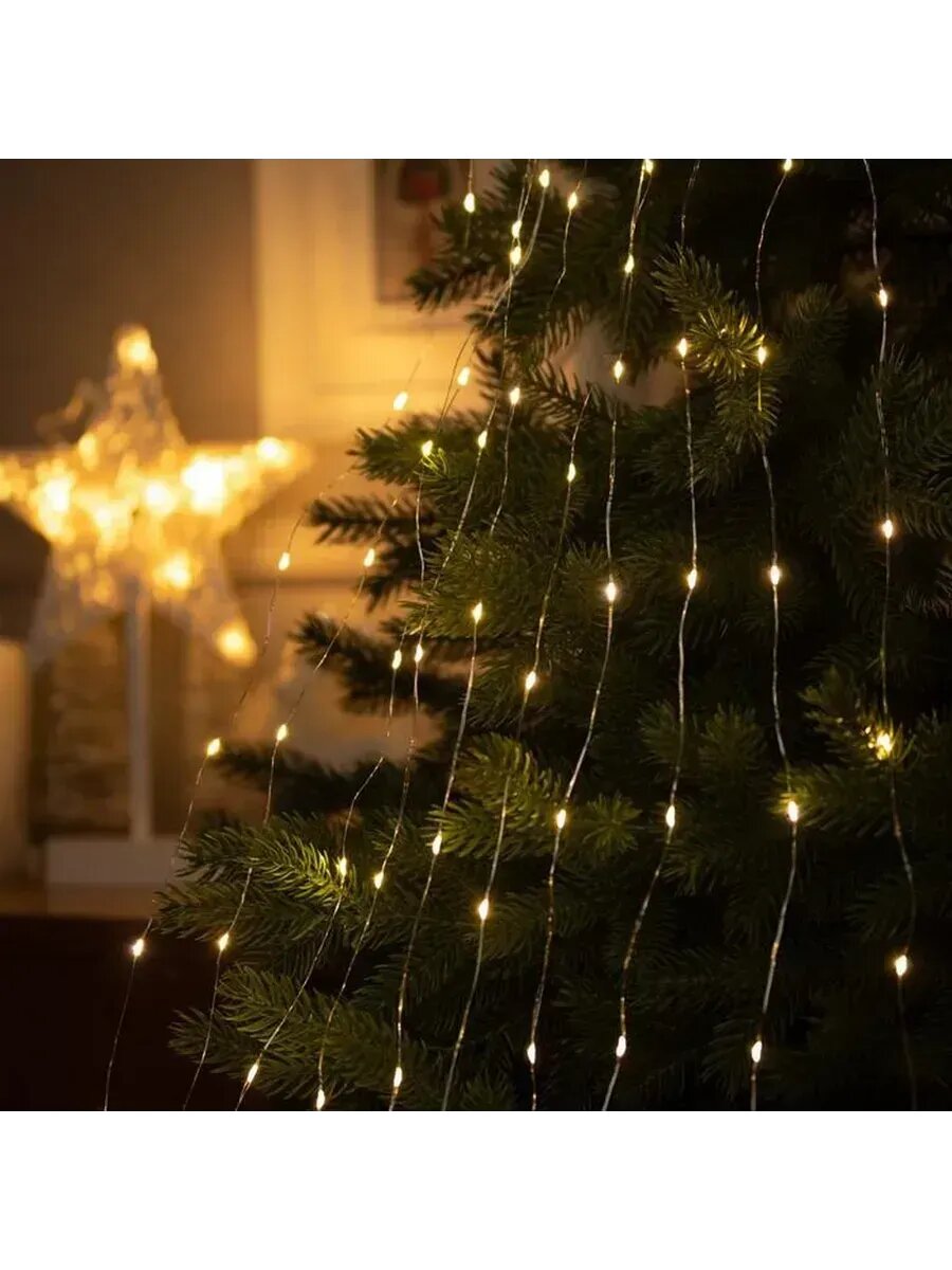 Серебристая гирлянда с LED для декора