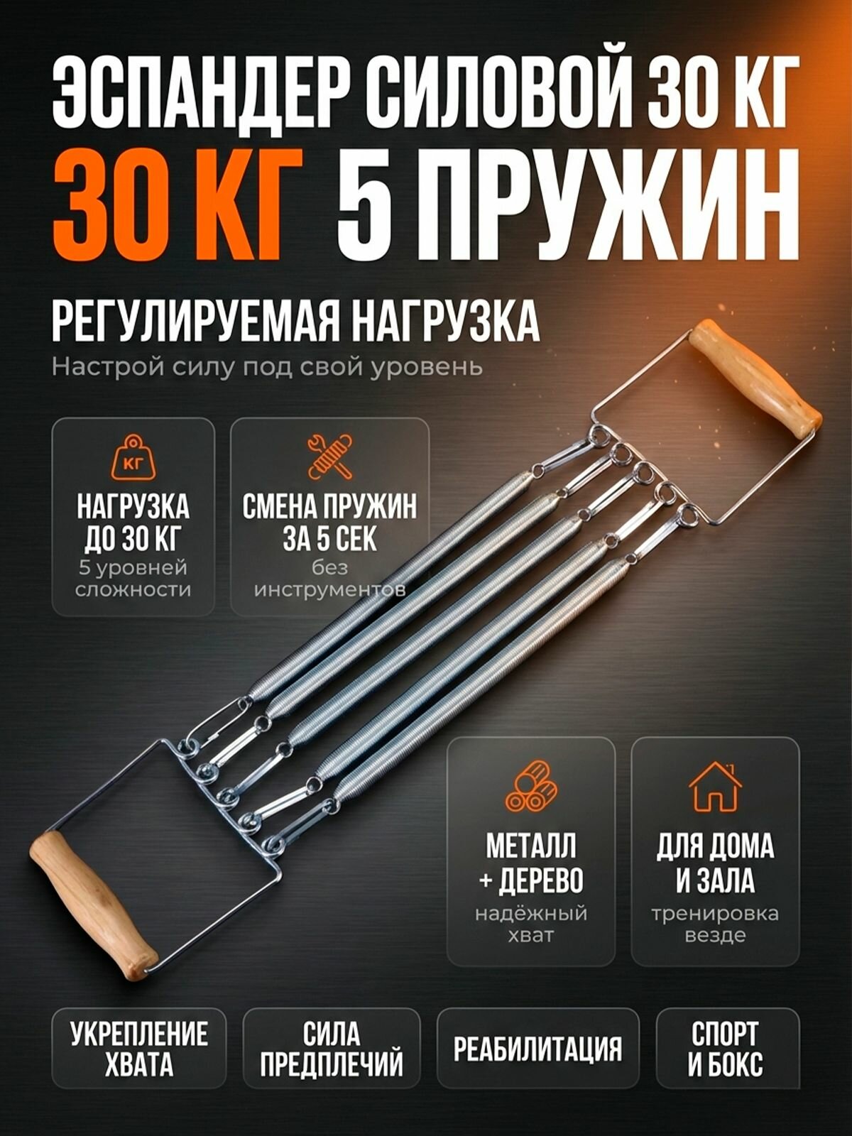 Эспандер пружинный 2 в 1 плечевой, грудной, 5 пружин, тренажер для рук, металлический.
