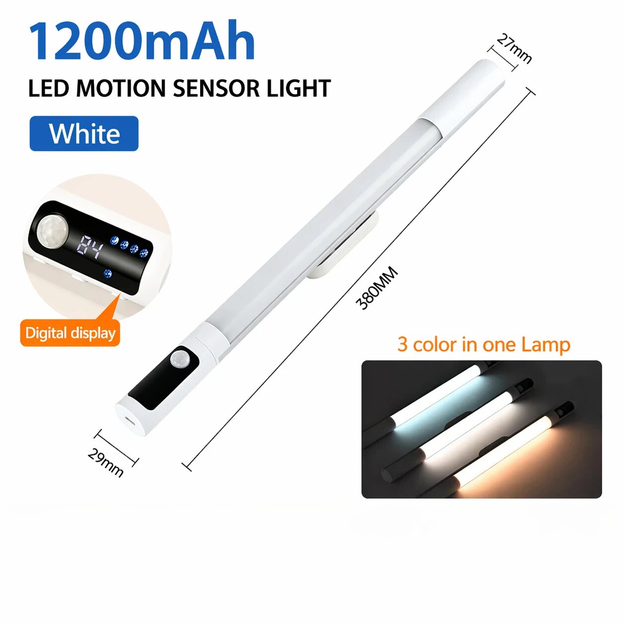 Цифровой ночник с датчиком движения White 1200mAH