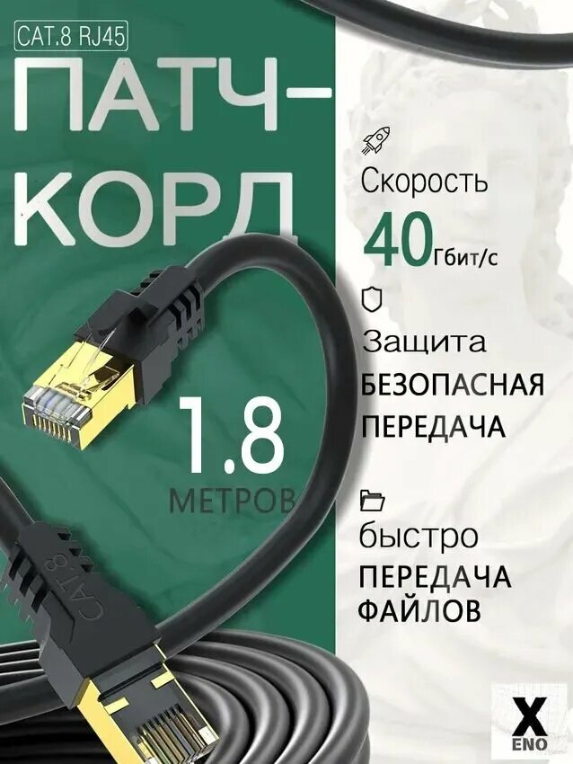Кабель для интернет-соединения RJ-45/RJ-45, 2 м, черный