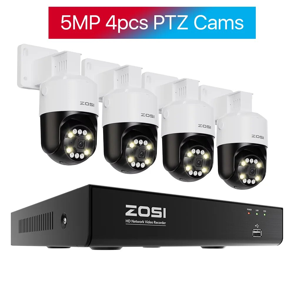Система видеонаблюдения ZOSI 8MP 5MP Spotlight PoE с распознаванием людей/транспорта 8 портов 16-канальный 4K NVR комплект ККТ HD камер безопасности