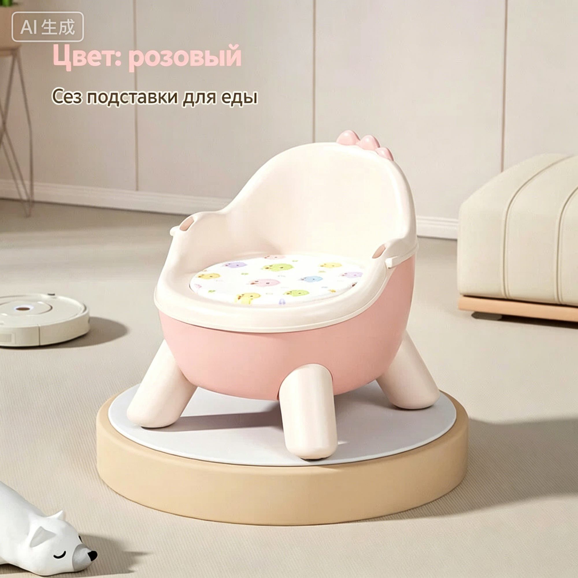 Детский стульчик для кормления, дизайн "динозаврик", розовый, без подноса