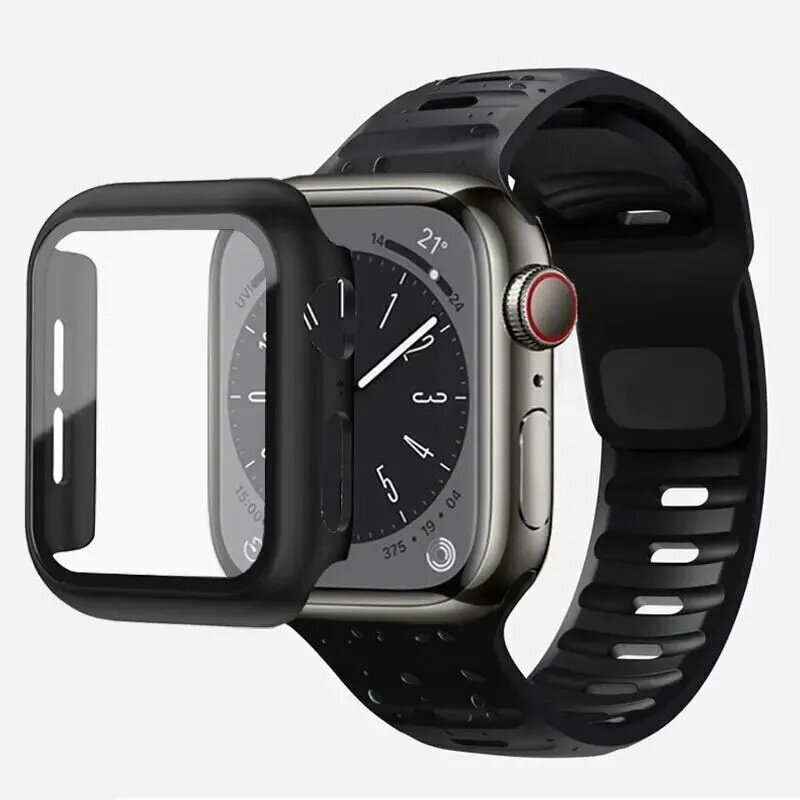 Корпус часов + ремешок для Apple Watch series 4 5 6/SE 44 мм, Стеклянная пленка + жесткий пластиковый бампер