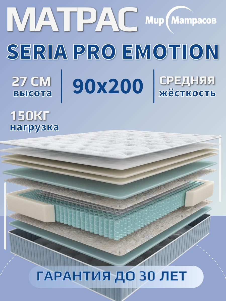 Анатомический матрас, Ортопедический матрас 90х200 см Seria Pro Emotion, Независимые пружины