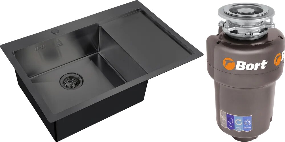 Комплект Мойка Steel Hammer SH 7851-L GRAFIT 78x51, grafit, нержавеющая сталь / Измельчитель Bort Titan Max Power электрический, нержавеющая сталь