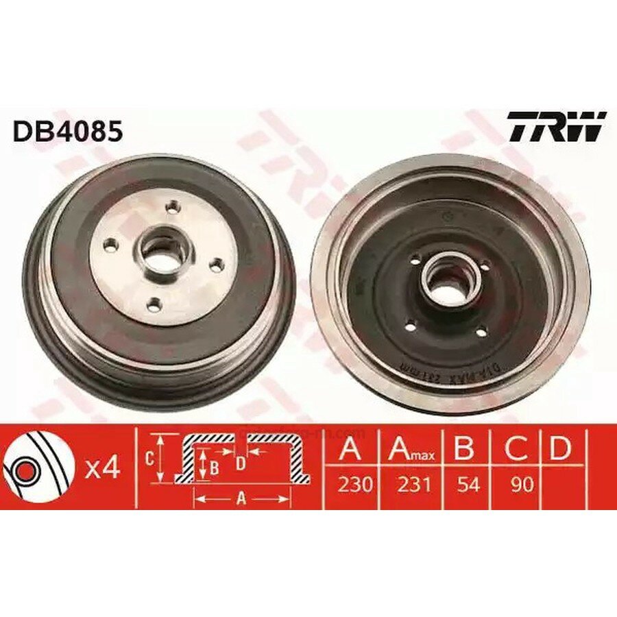 TRW DB4085 DB4085 барабан тормозной! без ABS\ Audi 100 1.8-2.4D 88-91