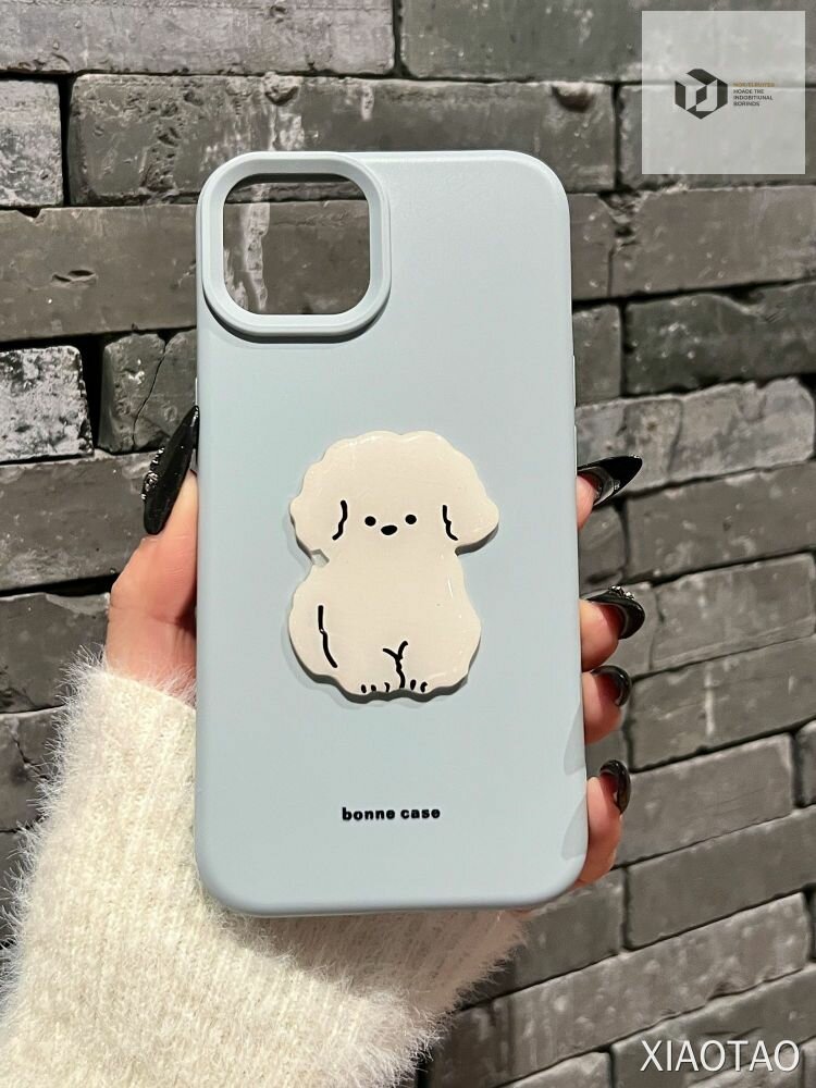 Чехол bonne case с объемной собачкой, голубой, для iPhone 13/14/15, съемный, для повседневного использования